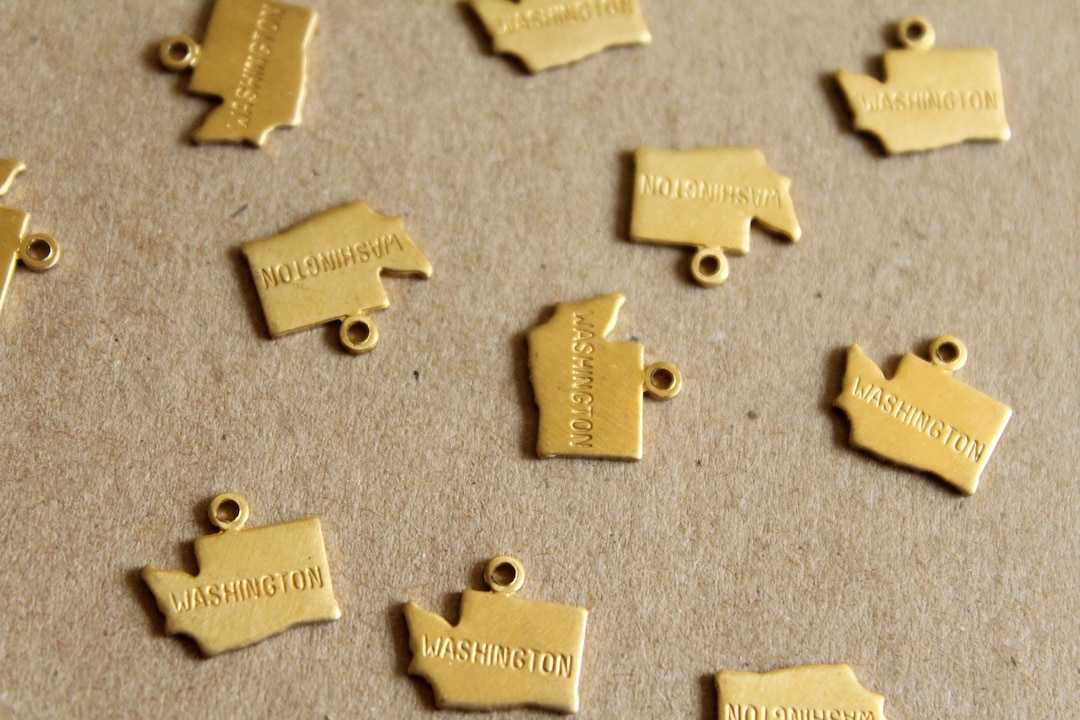 8 Pc. Raw Brass Stamped Washington State Charms: 11.5mm by 11mm - Made ...