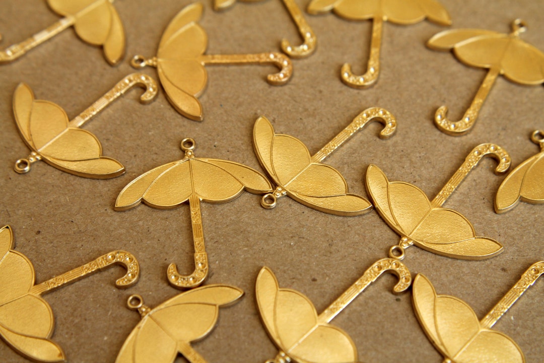 2 Pc. Large Raw Brass Umbrella Pendants: 32mm by 29.5mm - Made in USA ...