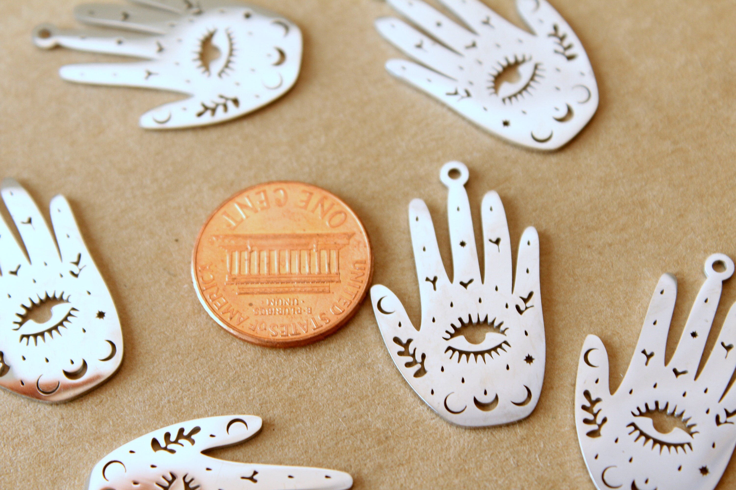 3 Pc. Stainless Steel Palm With Eye Charms: 30mm by 18mm | MIS-512 Boho ...