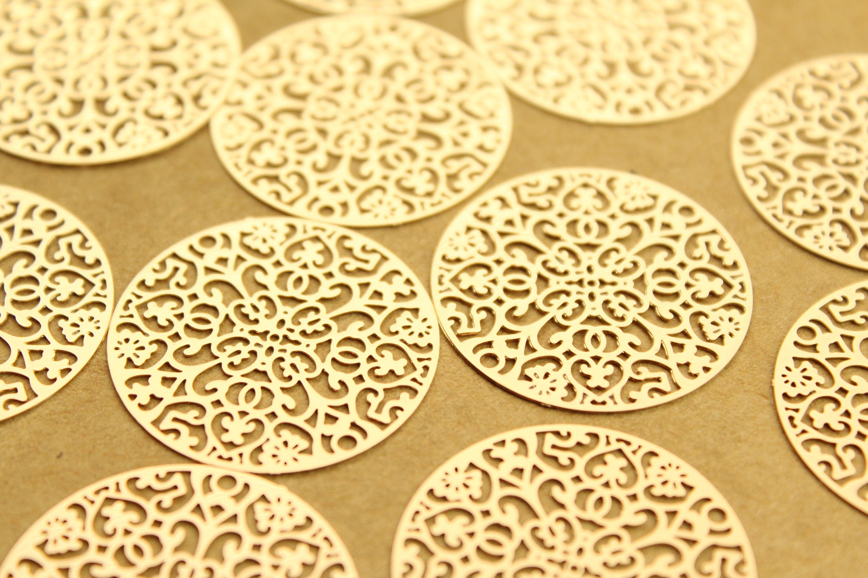 6 Pc. Laser Cut Gold Circle Shaped Filigree Drops 30mm in - Etsy