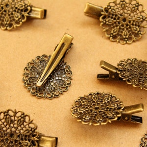 10 Pc. Antique Bronze Mini Alligator Pins With Filigree Pad, 32mm Long ...