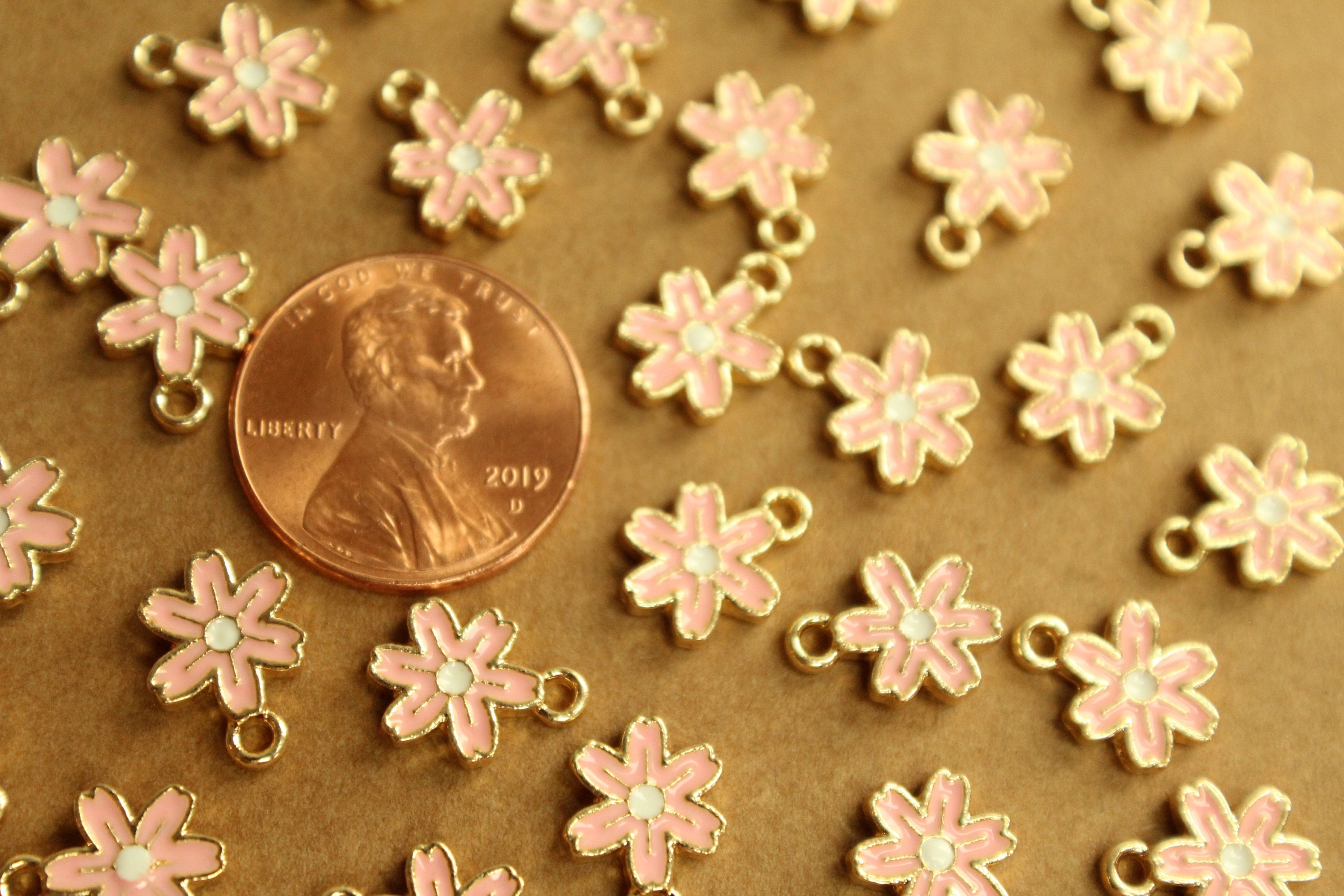 12 Pc. Tiny Flower Charms, Pink and Gold Enameled, 11.5mm X 8mm | MIS ...