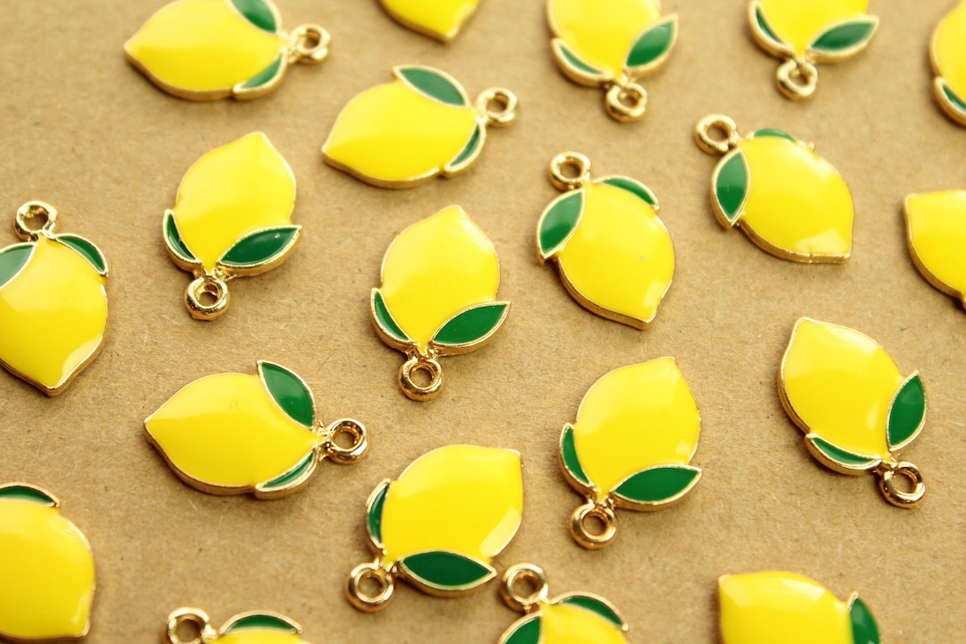 8 Pc. Lemon Enameled Charms, 20.5mm X 13.5mm, Fruit Pendant, Gold ...