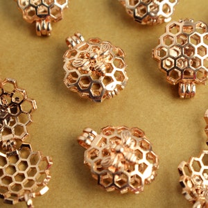 3 Pc. Rose Gold Plated Beehive Diffuser Locket 26mm X 22mm Queen Bee ...