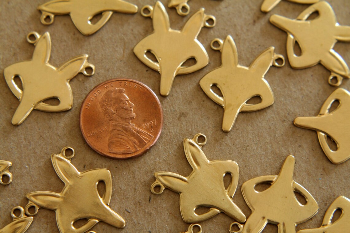 6 Pc. Raw Brass Fox Head Pendants: 18mm by 23mm - Made in USA | RB-074 ...