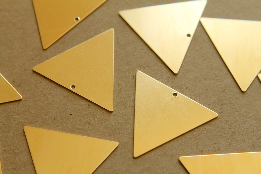 4 Pc. Large Raw Brass Triangles - Top Center Hole: 32mm by 32mm - Made ...