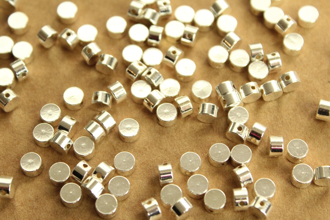 25 Pc. Silver Plated Brass Circle Beads, 5mm in Diameter, Round Flat ...