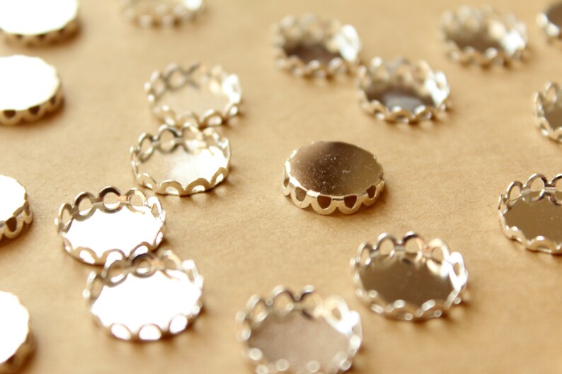 50 pc. Silver Plated Brass Lace Edge Setting: 12mm in diameter | Etsy