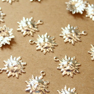 10 Pc. Tiny Silver Plated Brass Sun Charms: 13mm by 15.5mm - Made in ...