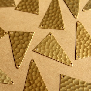 8 Pc. Raw Brass Hammered Triangle Three Hole Connectors Top & Bottom ...