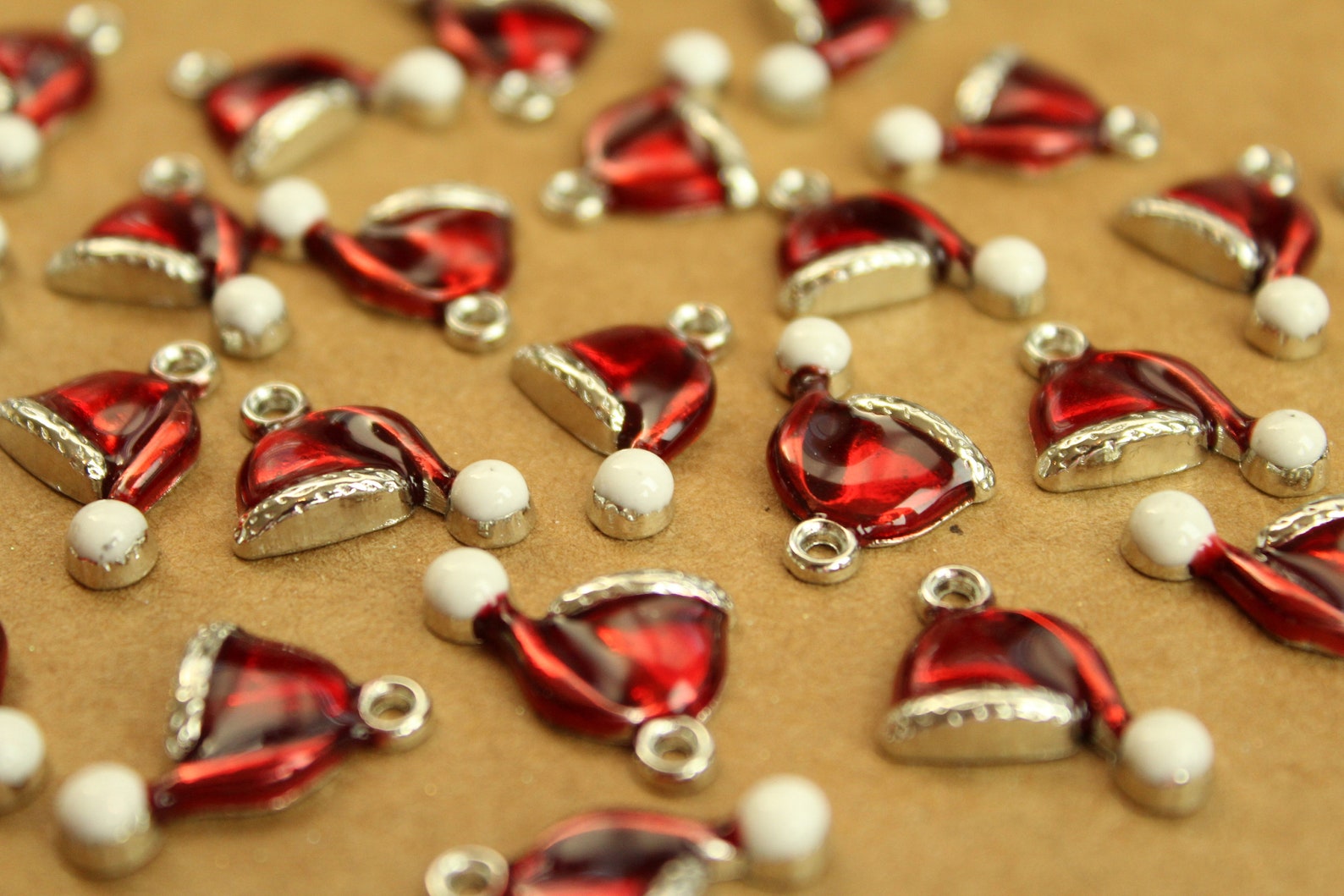 8 Pc. Enameled Red, White, and Silver Santa Hat Charms: 16.5mm by 17mm ...