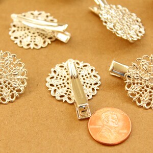 10 Pc. Silver Mini Alligator Pins With Filigree Pad 32mm Long - Etsy