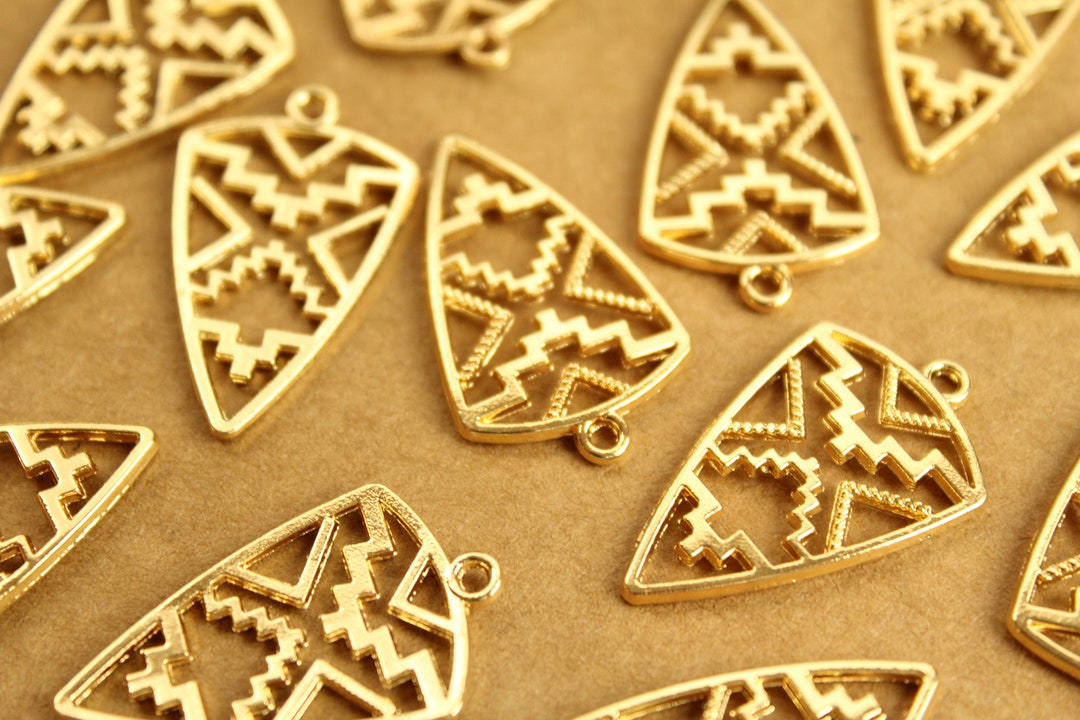 8 Pc. Gold Plated Tribal Triangle Charms, 30mm X 18mm | MIS-020* - Etsy