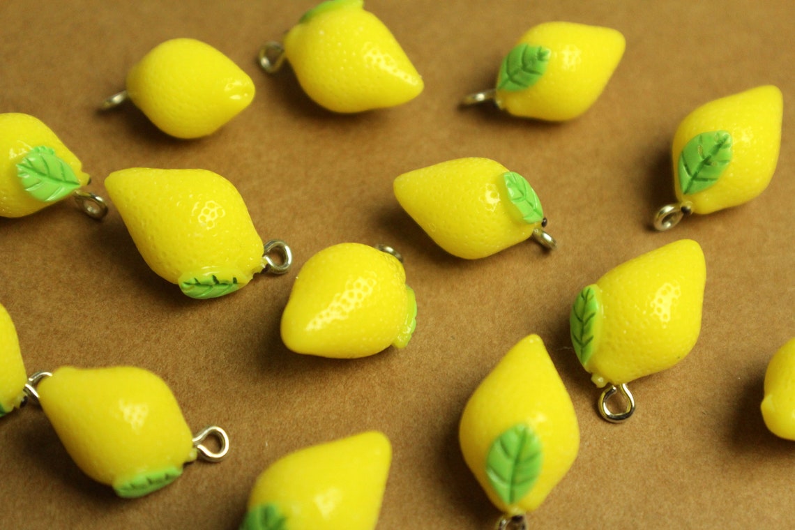10 Pc. Lemon Resin Charms 20mm by 12mm Fruit Pendant Fruity - Etsy