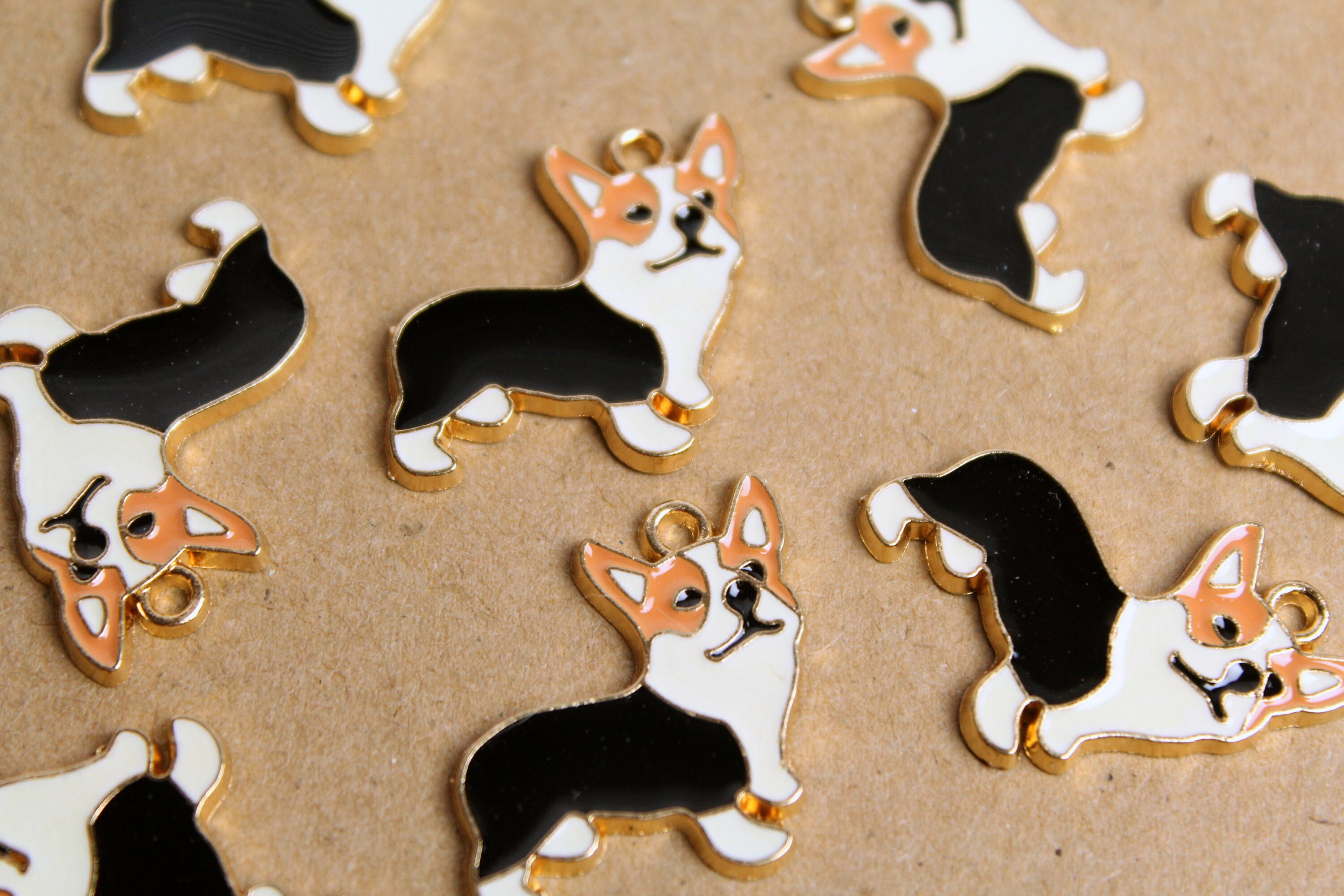 8 Pc. Corgi Dog Charms Black White Brown and Gold - Etsy