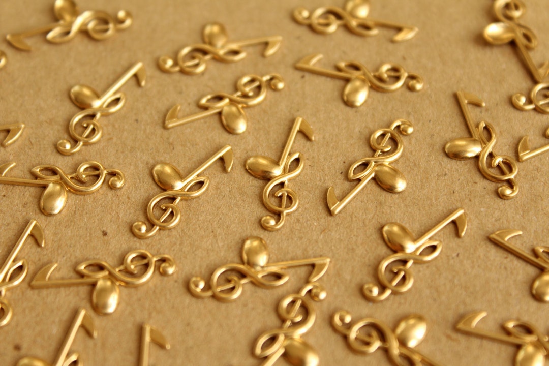 14 Pc. Small Raw Brass Treble Clef and Eighth Notes: 8mm by 17.5mm ...