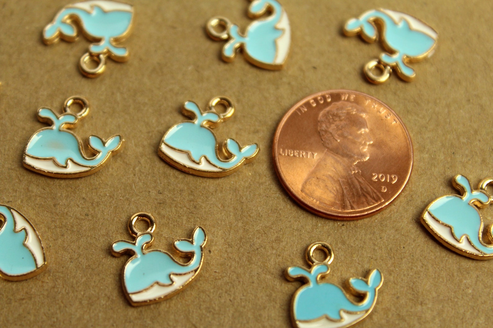 6 Pc. Blue, White, and Gold Enameled Whale Charms, 13mm X 12mm | MIS ...