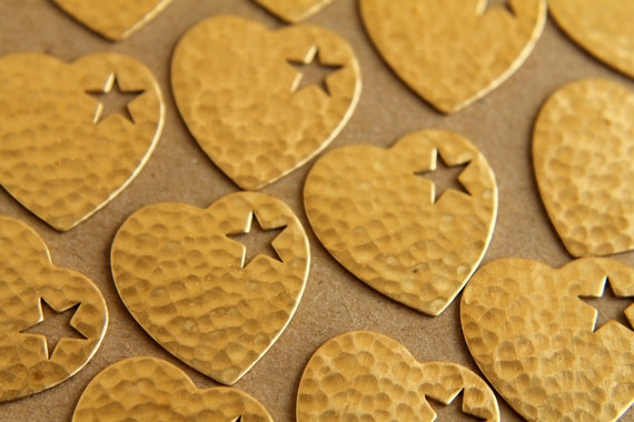 3 Pc. Hammered Heart With Star Cutouts: 22mm by 23mm Made in | Etsy