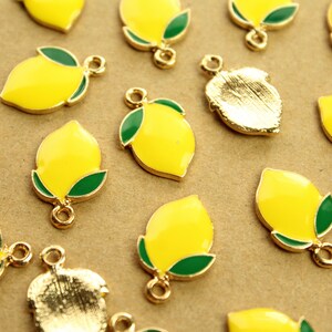 8 Pc. Lemon Enameled Charms, 20.5mm X 13.5mm, Fruit Pendant, Gold ...