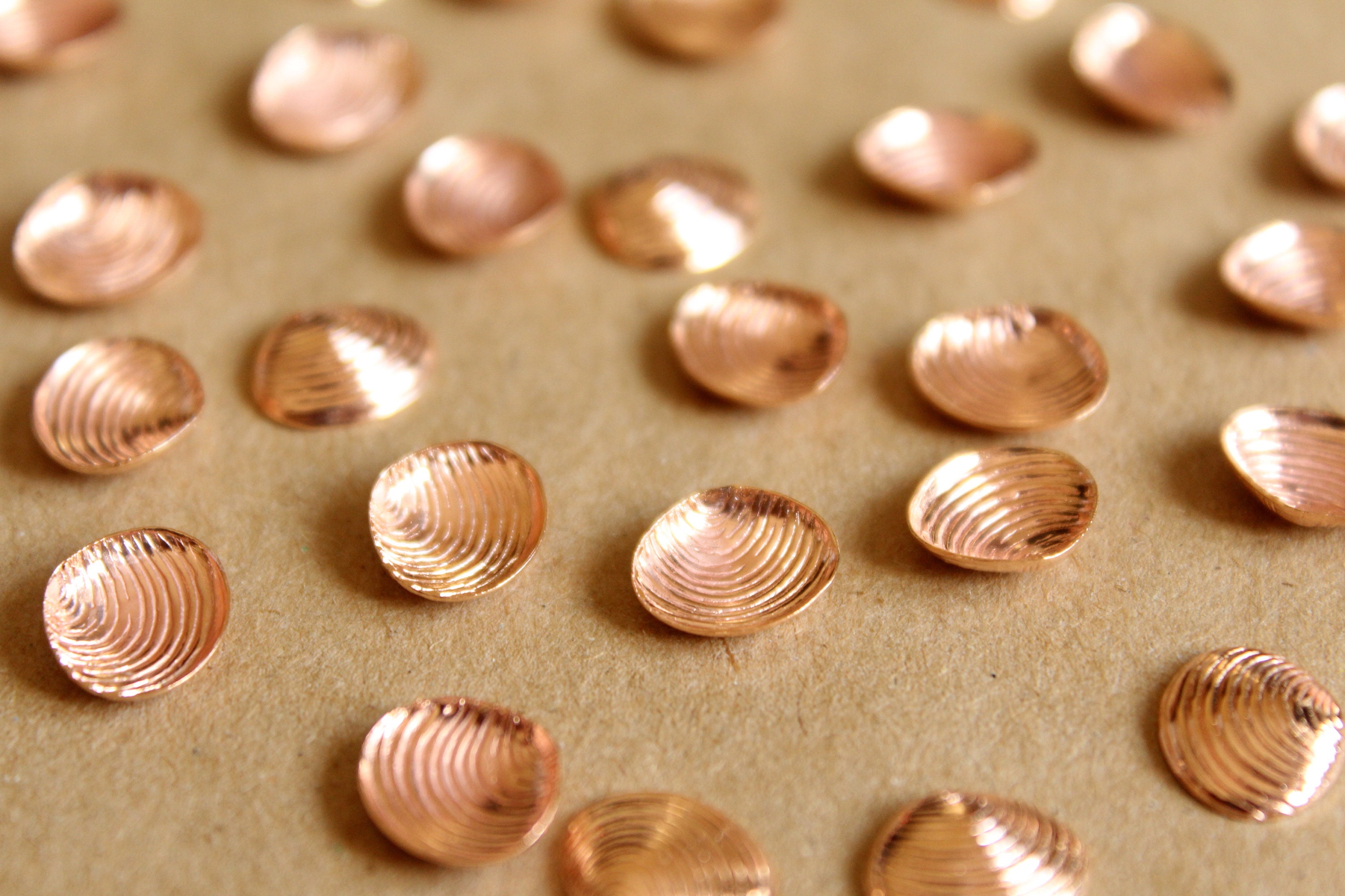 14 Pc. Tiny Rose Gold Plated Brass Clam Shells: 10mm by 8.5mm - Made in ...