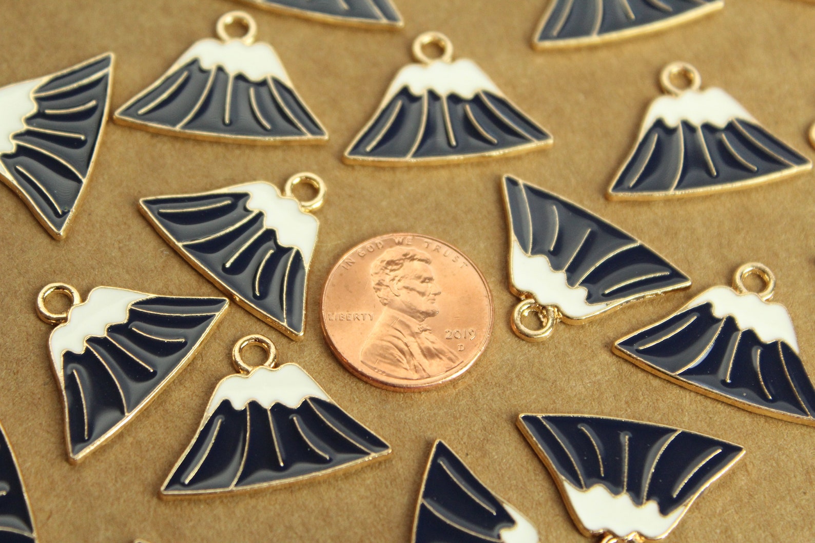 6 Pc. Snowy Mountain Enameled Charms, 25mm X 17mm, Mount Fuji, Volcano ...