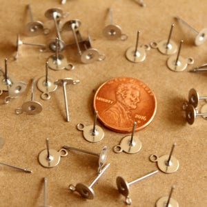 100 Pc. Stainless Steel Earring Posts With Loop, 6mm Pad | FI-374 - Etsy
