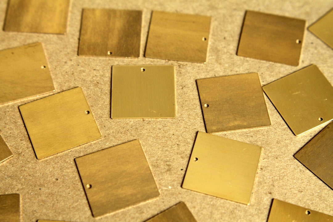 6 Pc. Large Raw Brass Squares - Top Center Hole: 21mm by 21mm - Made in ...
