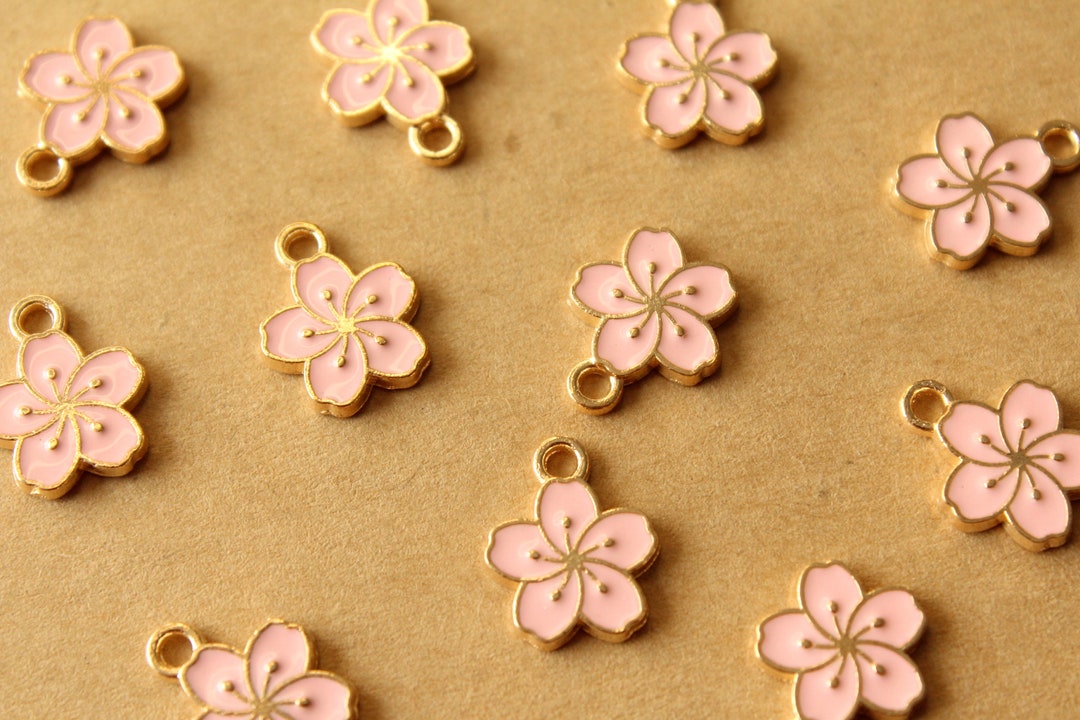 6 Pc. Pink and Gold Enameled Hibiscus Flower Charms, 14.5mm X 12mm ...