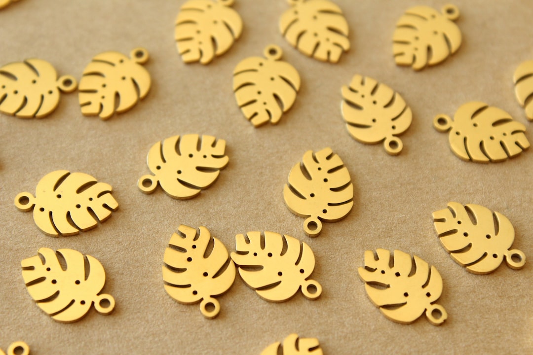 5 Pc. Small Gold Plated Stainless Steel Monstera Leaf Charms, 13mm by ...