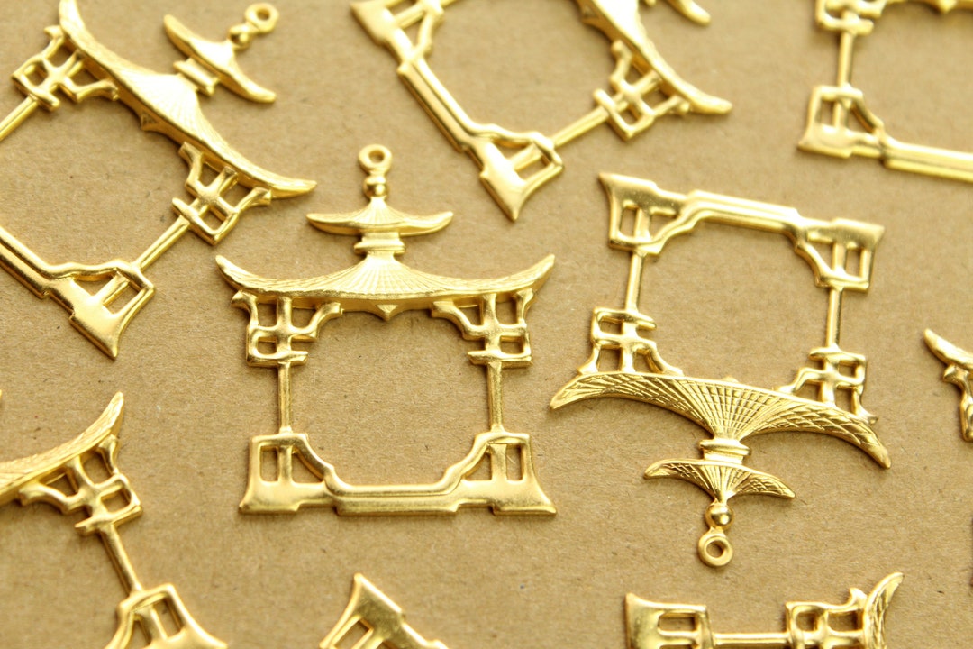 1 Pc. Gold Plated Brass Pagoda Charms: 40mm by 33mm - Made in USA | GLD ...