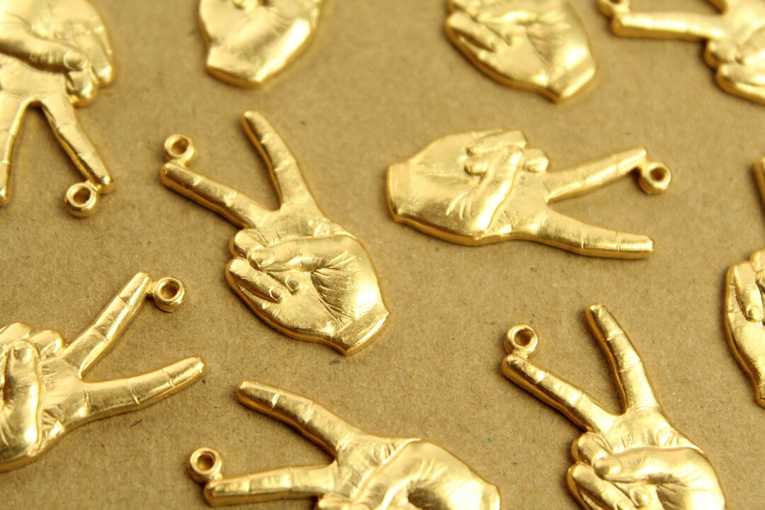 1 Pc Large Gold Plated Brass Peace Symbol Charms Hand Sign For Peace 1 Pc Large Gold Plated Brass Peace Symbol Charms Hand Sign For Peace