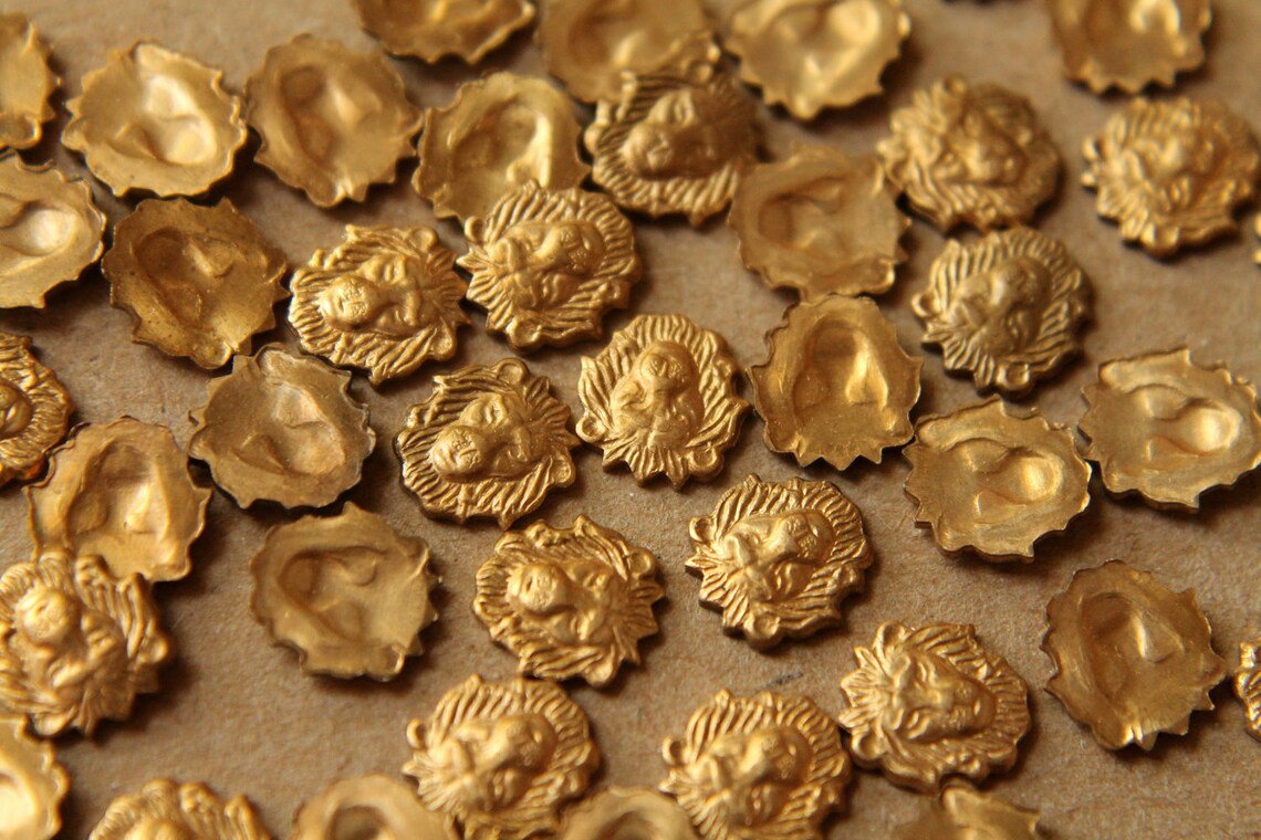 10 Pc. Small Raw Brass Lion Heads: 8mm by 8mm - Made in USA | RB-040 - Etsy