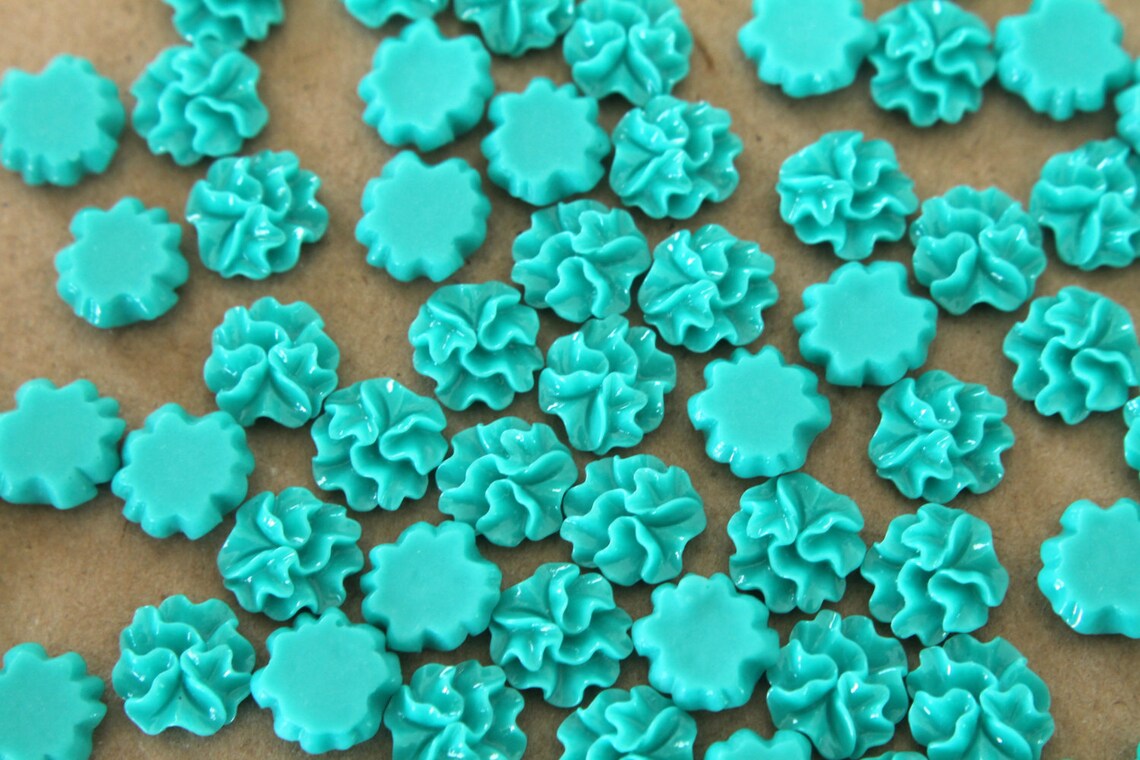 CLOSEOUT 30 Pc. Teal Ruffle Flower Cabochons 11mm RES-064 - Etsy