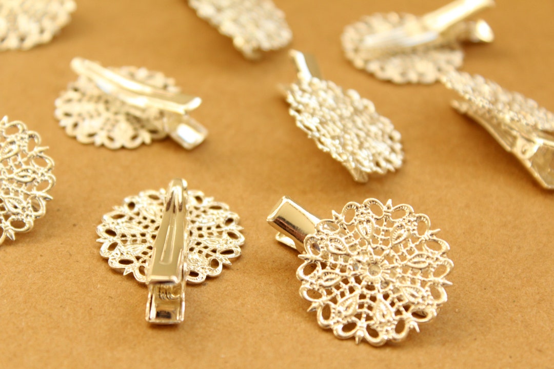 10 Pc. Silver Mini Alligator Pins With Filigree Pad 32mm Long - Etsy