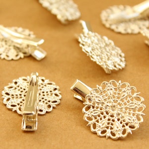 10 Pc. Silver Mini Alligator Pins With Filigree Pad 32mm Long - Etsy
