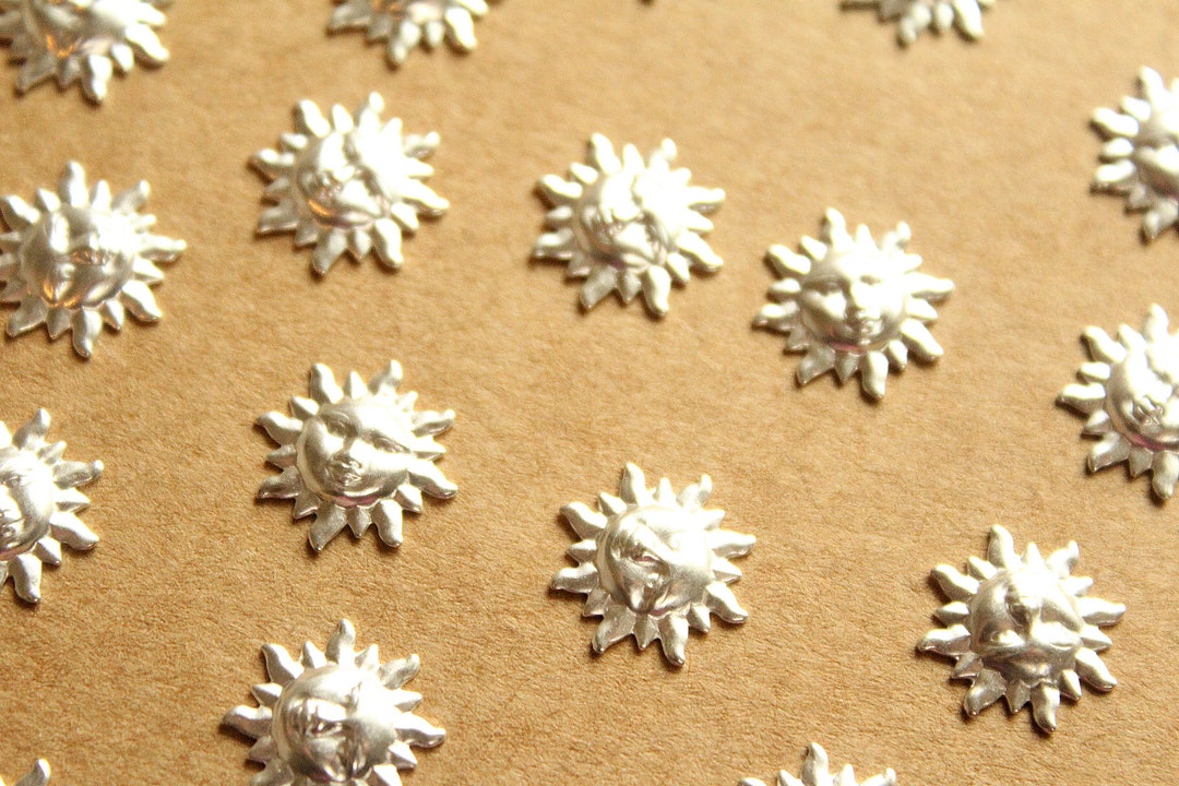 10 Pc. Tiny Silver Plated Brass Sun Stampings: 13mm in Diameter - Made ...