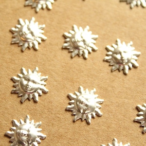 10 Pc. Tiny Silver Plated Brass Sun Stampings: 13mm in Diameter - Made ...