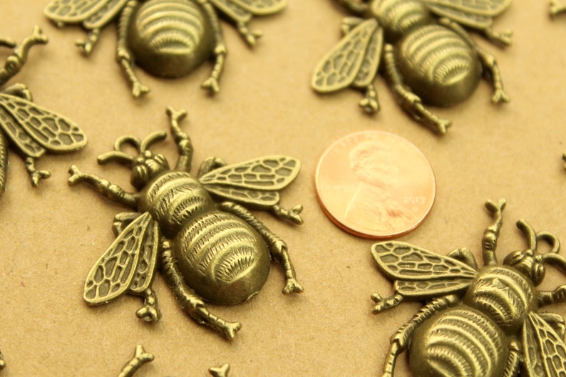4 piezas de dijes grandes de abeja reina de bronce antiguo: 40 mm x 38 ...
