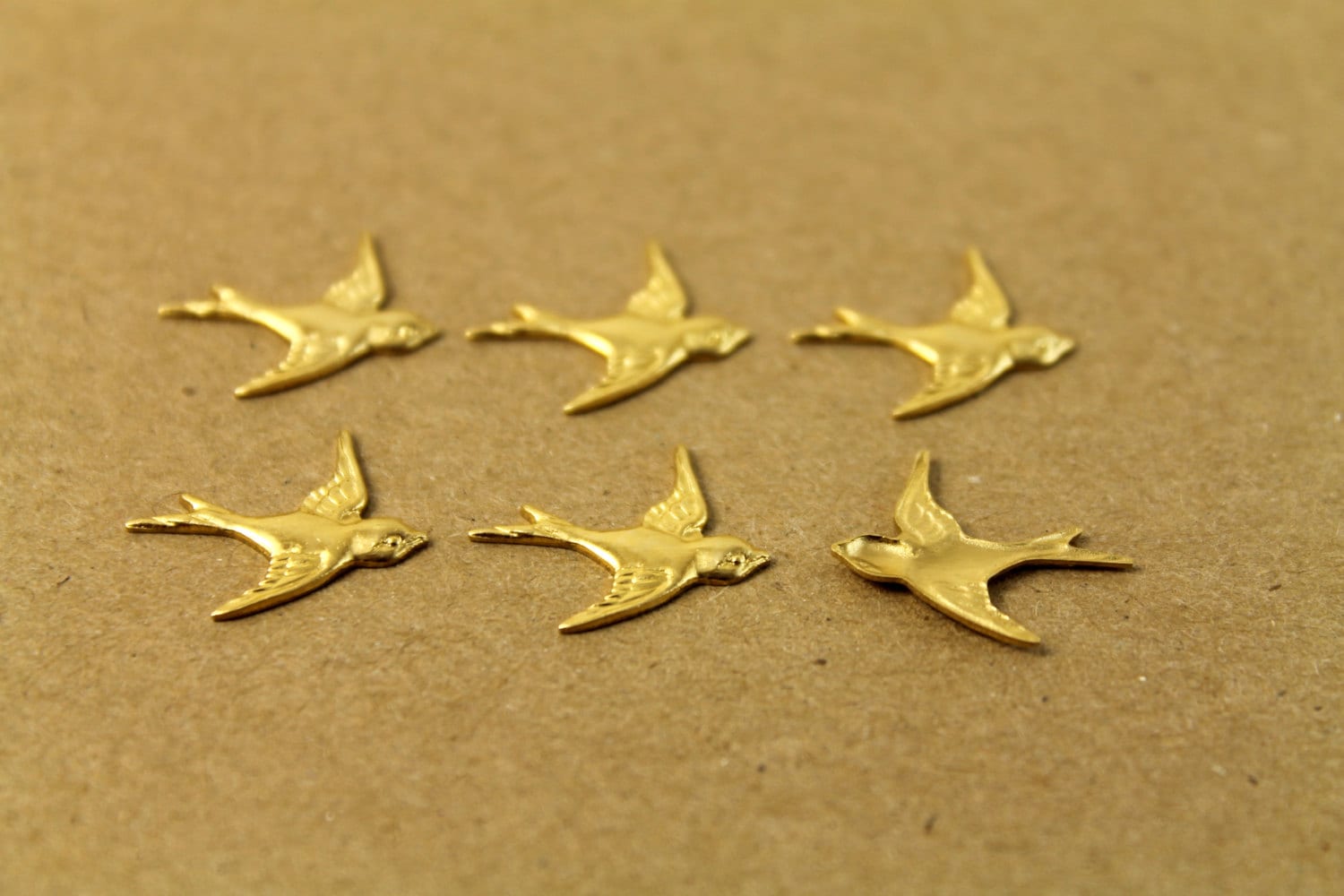 6 Pc. Raw Brass Bird Charm Facing Right, No Loop - Made in USA Sparrow ...