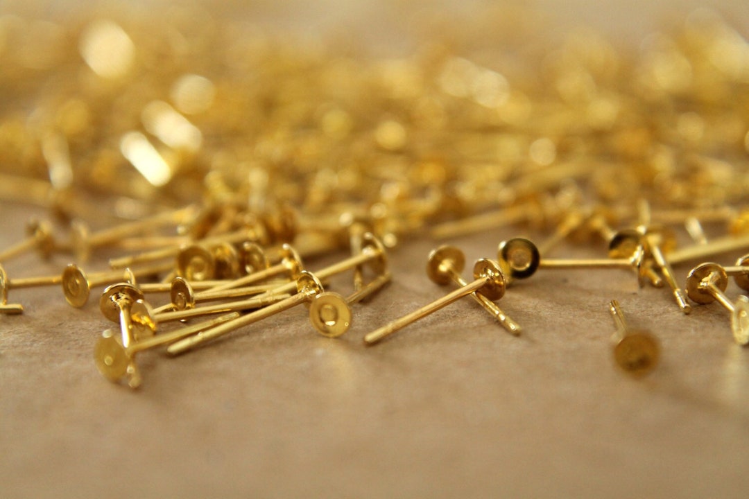 50 Pc. Gold Plated Earring Posts, 3mm Pad * Also Available in 100, 250 ...