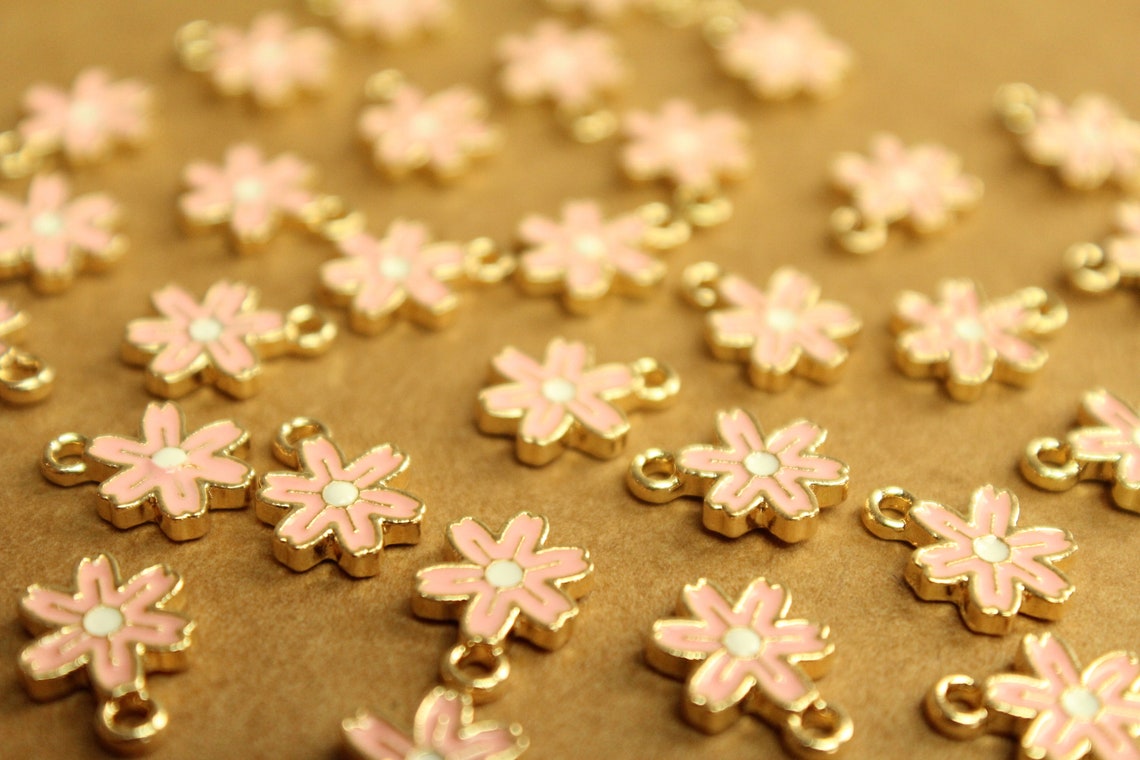 12 Pc. Tiny Flower Charms, Pink and Gold Enameled, 11.5mm X 8mm | MIS ...