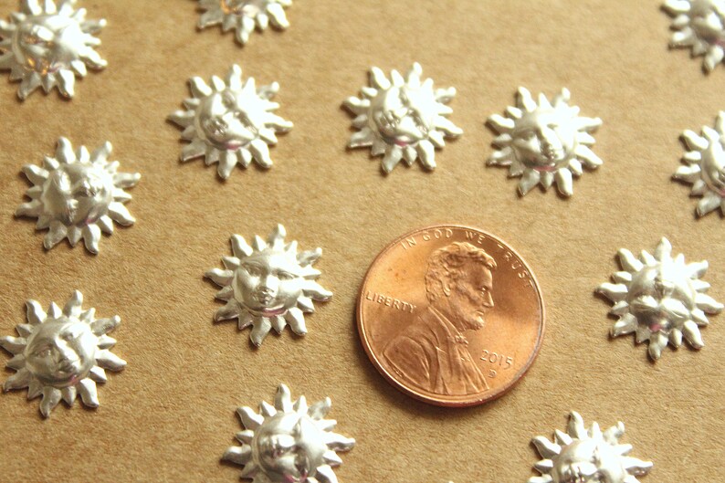 10 Pc. Tiny Silver Plated Brass Sun Stampings: 13mm in - Etsy
