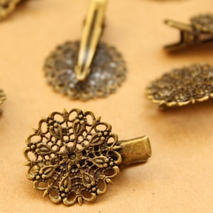 10 Pc. Antique Bronze Mini Alligator Pins With Filigree Pad, 32mm Long ...