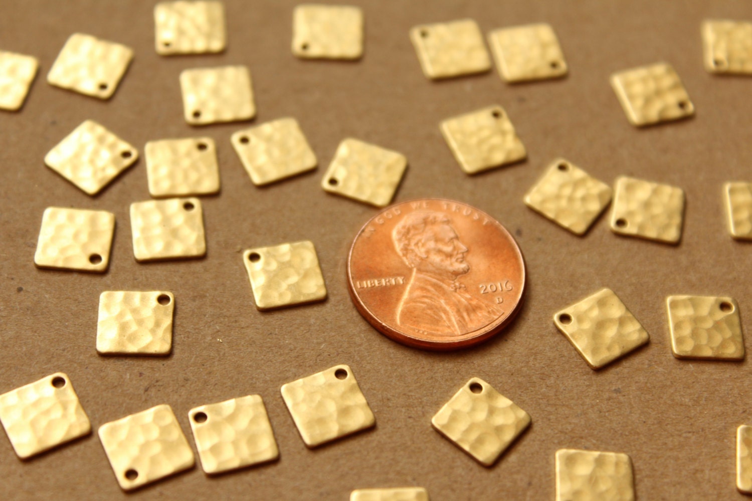 16 Pc. Raw Brass Hammered Square Charms: 7.5mm by 7.5mm Made | Etsy