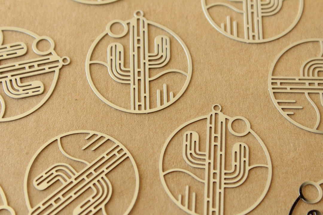 6 Pc. Laser Cut Stainless Steel Cactus Circle Charms: 33mm by 30mm ...