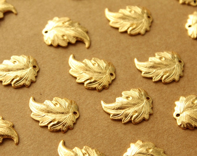 8 Pc. Gold Plated Brass Curved Autumn Leaves: 18mm by 13mm Made in USA ...