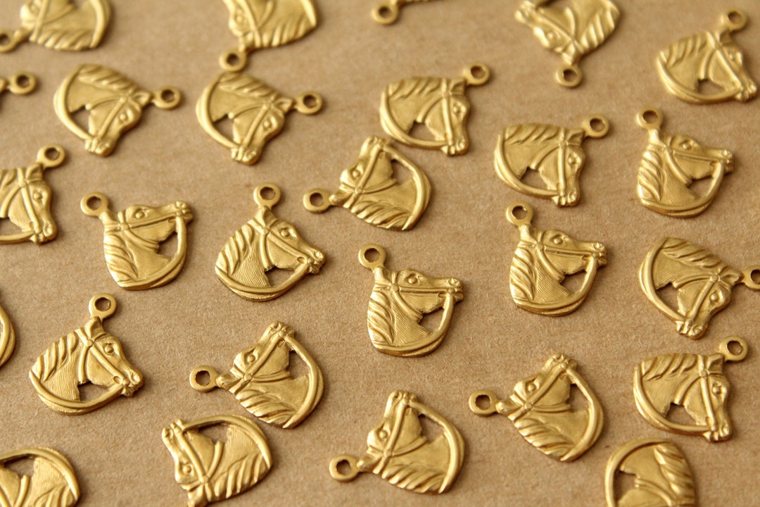 20 Pc. Tiny Raw Brass Horse Head Charms: 13mm by 11mm - Made in USA ...