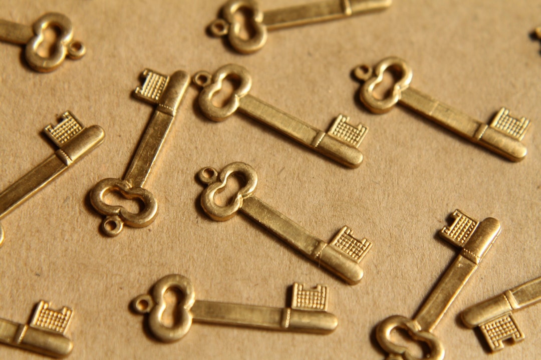 6 Pc. Raw Brass Key Charms: 25mm by 9mm - Made in USA | RB-500 - Etsy