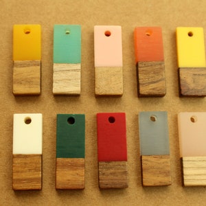 6 Pc. Resin and Wood Rectangle Pendants, 22.5mm by 8.5mm, Multiple ...