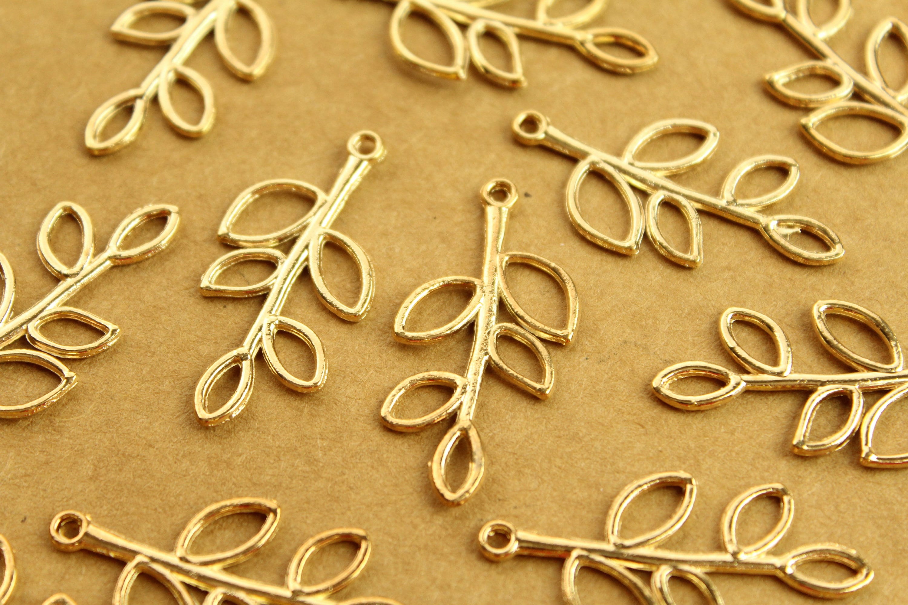 12 Pc. Gold Plated Open Leaf Charms 38mm by 18mm MIS-367 | Etsy